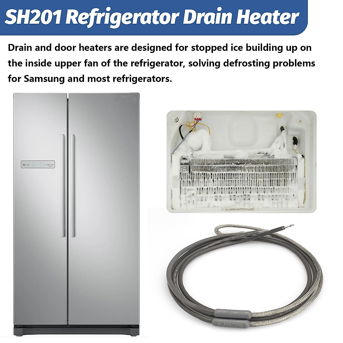 SH201 Drain and Door Heater Wire Replacement for Samsung Refrigerator - Tip 7/16 Diameter 115V 15W 25 Inch Long Heater Wire(Fit for Most Refrigerator)