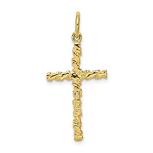 Solid 10k Yellow Gold Nugget Cross Charm Pendant - 30mm x 16mm - Jewelry Gifts For Women Wife Mom Gifts For Men Husband Dad