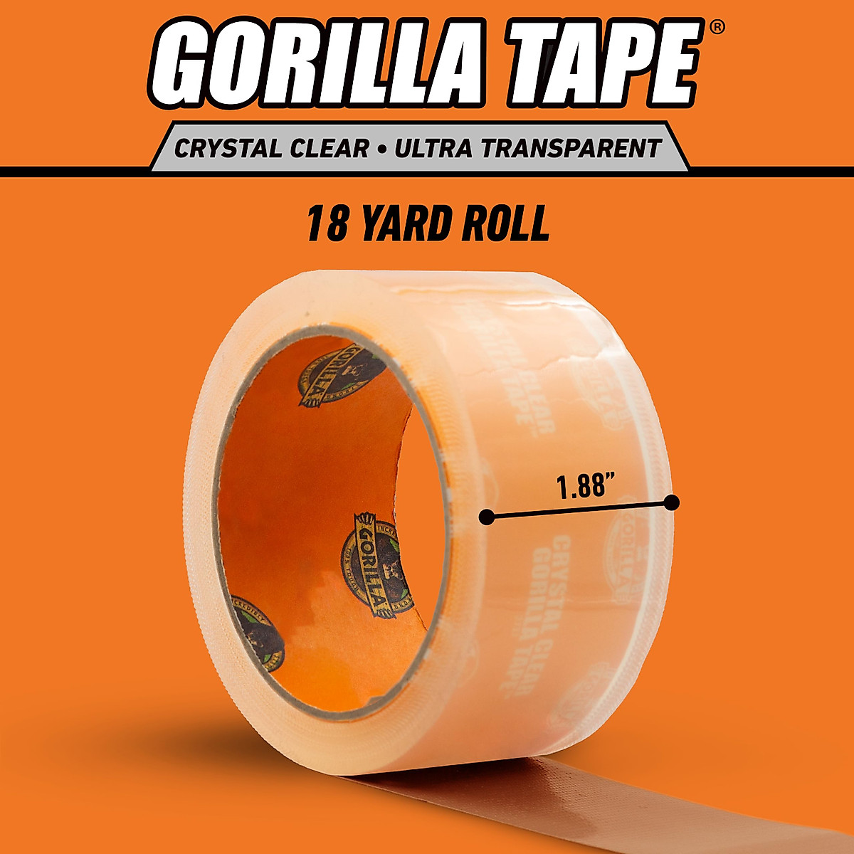 Gorilla Crystal Clear Repair Duct Tape, 1.88” x 18 yd, Clear, (Pack of 1)