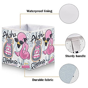 Kigai Cute Flamingo Cube Storage Bins - 11x11x11 In Large Foldable Storage Basket Fabric Storage Baskes Organizer for Toys, Books, Shelves, Closet, Home Decor
