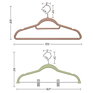 SONGMICS 30-Pack Pants Hangers and 50-Pack Clothes Hanger Bundle, Velvet Hangers with Adjustable Clips, Non-Slip, and Space-Saving, Pale Green and Pale Brown UCRF012GR30 and UCRF021LB50