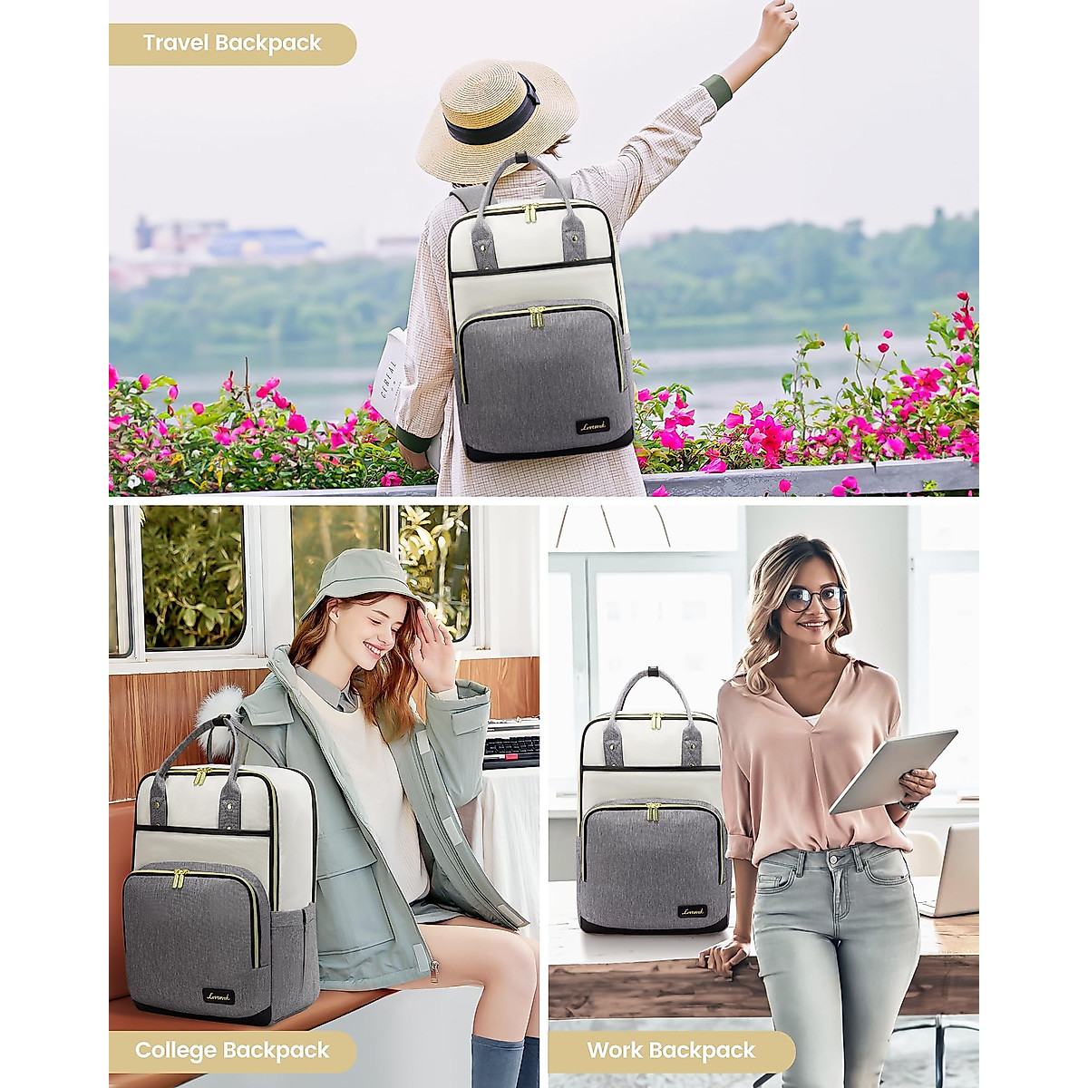 LOVEVOOK Laptop Backpack for Women 15.6 Inch, Travel Backpack Personal Item Size Carry On Bag, Women’S Computer Backpack Work Laptop Bag With Water-Resistant, College Backpack Teacher Nurse Bag, Grey