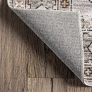 nuLOOM Mae Machine Washable Tribal Motif Runner Rug, 2' 6" x 8', Light Grey