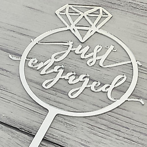 JIEEIN Mirror Silver Just Engaged Cake Topper, We're Engaged Cake Pick Engagement Party Decorations, Bridal Engagement Wedding Cupcake Decoration Party Supplies