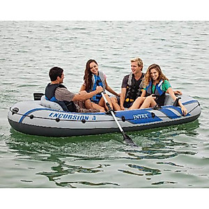 Intex Excursion 4 Inflatable 4 Person Fishing Boat Raft Set with Motor Mount Kit for Rivers and Lakes (Motor Not Included)