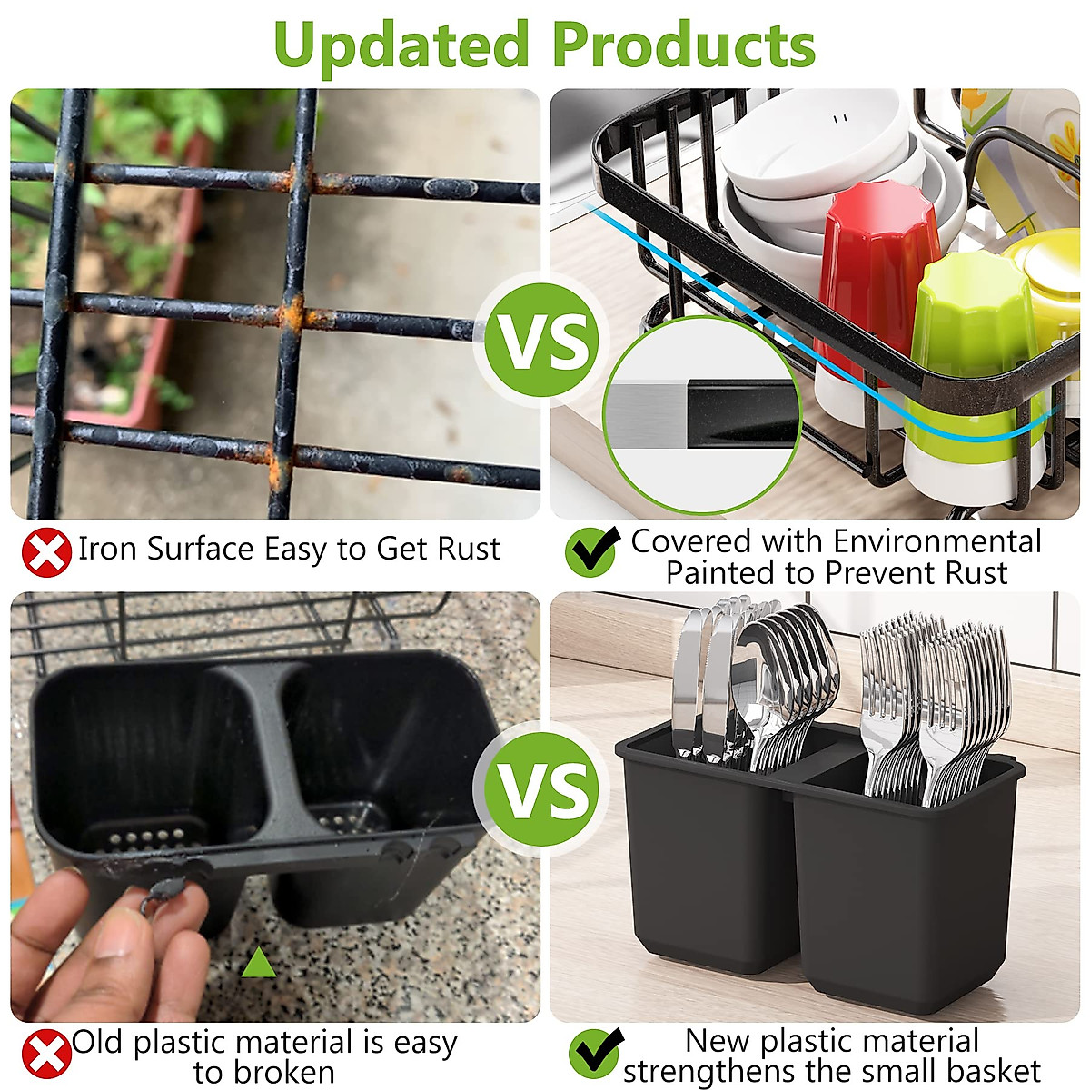 1Easylife Dish Drying Rack with Anti Rust Frame, Small Dish Drainer Rack for Kitchen Counter, Sink Dish Rack on Counter with Utensil Holder and Non-Slip Rubber Feet Rustproof for Organizer Storage