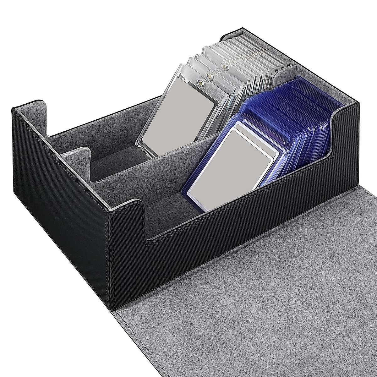 Yexiya Deck Card Storage for 72 Magnetic Card, 2 Rows Deck Trading Cards Box Holding Compatible with TCG Loader MTG Storage Boxes for Play Cards(Outer Black, Inner Gray)