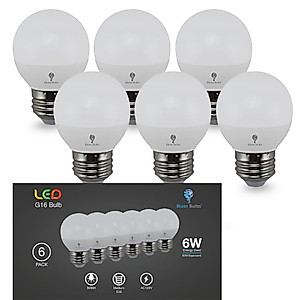 Bluex Bulbs 6 Pack G16 LED Light Bulbs - 6W 550 Lumens 3000K Warm White E26 Base 120V - Mini LED Light Bulbs Suitable for Chandelier, Signs, Floor Lamps, Nightlights & Kitchens Type G Short Light Bulb