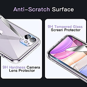 JETech 3 in 1 Case for iPhone 11 6.1-Inch, with 2-Pack Screen Protector and 2-Pack Camera Lens Protector, Non-Yellowing Shockproof Bumper Phone Cover, Full Coverage Tempered Glass Film (Clear)