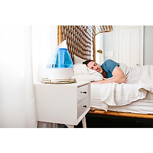 Crane Ultrasonic Humidifiers for Bedroom and Office, 1 Gallon Cool Mist Air Humidifier for Large Room and Home, Humidifier Filters Optional, Blue and White