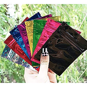 100PCS Metallic Foil Open Top Sealable Bags Double-Sided Color Mylar Foil Flat Heat Sealable Sample Zipper Bag Durable Food Storage Bag With Tear Notches Pouches Bag For Candy Tea Sugar(3.4"x5")