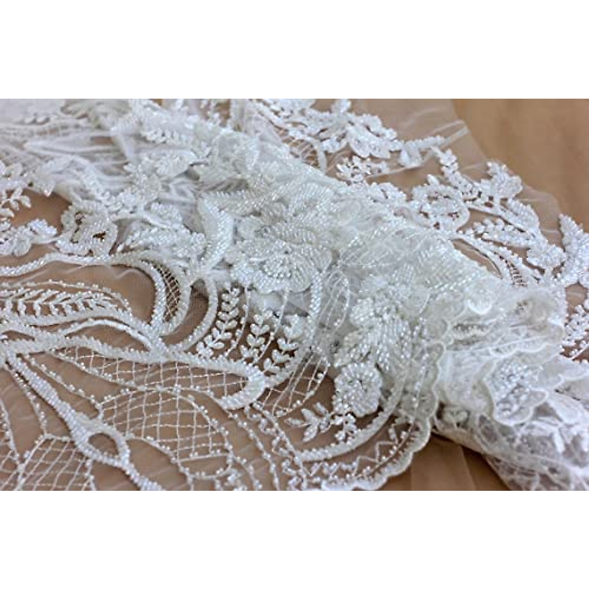 Special Large Patterns Design La Belleza Beading lace Fabric 49" Width Beautiful Easy to Cut for Wedding Dress White lace Fabric Off White 2 Yards