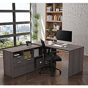 Bestar i3 Plus L-Shaped Desk, 72W, Bark Grey