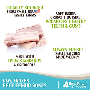 Raw Paws Beef Marrow Bones for Dogs - Split, 4 inch, 24-ct - Made in USA Raw Frozen Bones for Dogs - Raw Meaty Dog Bones for Medium to Large Dogs - Frozen Dog Bones - Split Beef Marrow Bones Dogs Raw