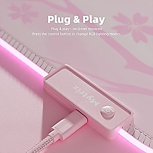 Pink RGB LED Gaming Mouse Pad, 14 Modes Glow Pad, Extra Large Gaming Mousepad,Waterproof Rubber Non Slip Cute Sakura Mat, Extended Big Keyboard and Mouse Pad Mat for Gamer Office Home, 800×300×4mm