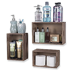 Wallniture Rustic Wine Rack Storage Baskets Wall Mount Wooden Crates Walnut Set of 9