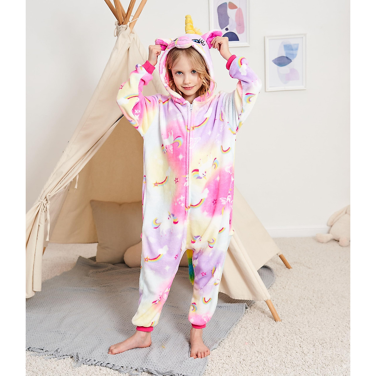 Cos Time kids Unicorn Onesie Animal One Piece Pajamas Halloween Costumes (Auspicious Cloud Flying Horse, 4T)