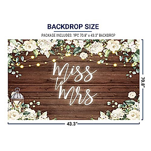 Allenjoy Miss to Mrs Backdrop for Bridal Shower Rustic White Floral Brown Wood Flower Wooden Wall Decoration Wedding Bride to Be Engagement Photography Background Photo Booth Prop