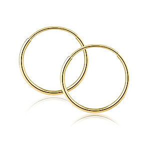 14k Yellow Gold Women's Endless Tube Hoop Earrings 1mm Thick x 10mm Diameter