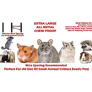 54" Large Double 3-Levels Small Animals Critters Wrought Iron Cage Center Slide Out Divider Tight 1/2-inch Bar Spacing Removable Rolling Stand Ferret Chinchilla Rat Mouse Hamster Sugar Glider