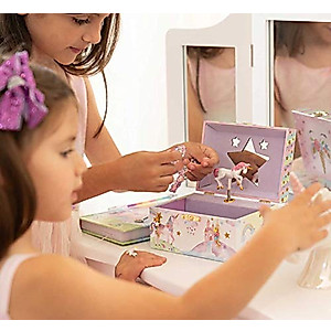 Jewelkeeper Girl's Musical Jewelry Storage Box with Spinning Unicorn, Glitter Rainbow and Stars Design, The Beautiful Dreamer Tune