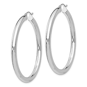 14K Solid White Gold 4mm Tube Round Extra Large Hoop Earrings
