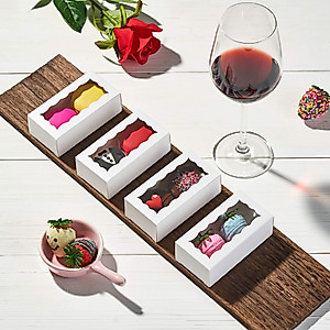 JCXGRVC 24PCS 4.17x2.16x1.37 Inches Elegant White Double Favor Boxes with Clear Window for Macaron, Chocolate, Small Cookies, Party Baby Showers Candy Treat Boxes