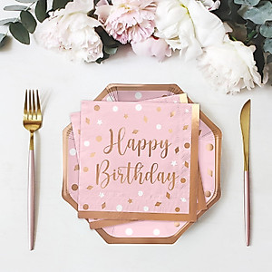 Rose Gold and Pink Party Supplies Disposable Napkins Rose Golden Dot Confetti Paper Napkins for Graduation Wedding Anniversary Cocktail Birthday Party Decorations 3-Ply 50 Pack