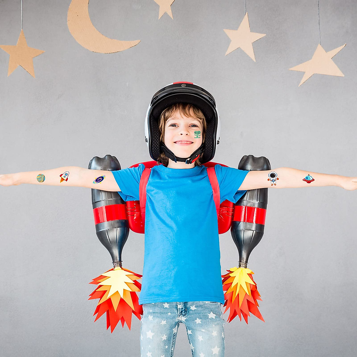 Maitys 288 Pcs Space Themed Party Temporary Tattoos Include Alien Planet Rocket ship Tattoos Stickers for Kids Astronaut Favors Goodie Bag Stuffers Space Themed Birthday Supplies 48 Styles