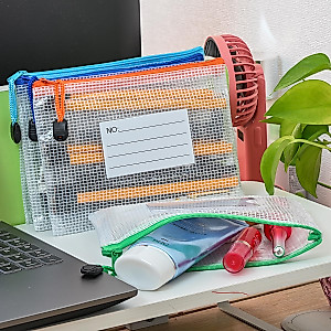 AUSTARK Plastic Mesh Zipper Pouch, 12Pcs Zipper File Bags with Label Pocket, Game Boards Storage Bags, Waterproof Document Storage Bags for Office Home Travel (B6 Size 7.6x5.3 in)