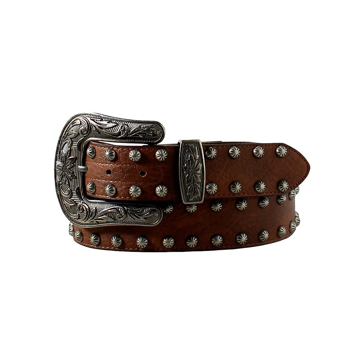 ARIAT Western Belt Womens Floral Nailheads Antique M Brown A1561002