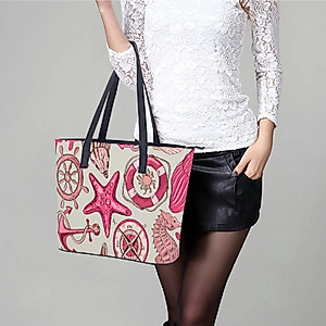 Womens Handbag Sea Wheel Anchor Starfish Pattern Leather Tote Bag Top Handle Satchel Bags For Lady