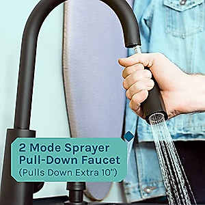 Black Utility Sink with High Arc Black Faucet by VETTA by JS Jackson Supplies, Pull Down Sprayer Spout, Heavy Duty Slop Sink for Washing Room, Basement, Shop, Free Standing Laundry Tub Deep Plastic