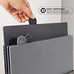 Masthome Index Chopping Board Set, 4-Pieces Plastic Cutting Boards with Food Icons and Storage Stand, BPA Free, Dishwasher Safe, Professional Chopping Board Set for Kitchen, Extra 1 Scissors