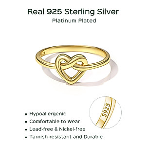 ChicSilver Gold Ring for Women Simple Gold Plated Sterling Silver Love Knot Ring Knot Heart Gifts for Mom Jewelry - Size 6