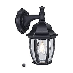 YoonLIT SMARTLIFE Dusk to Dawn Outdoor Wall Lantern, Wall Sconce as Porch Light Fixtures, Aluminum Housing Plus Clear Water Glass, Bulb NOT Included, Black, 1-Pack