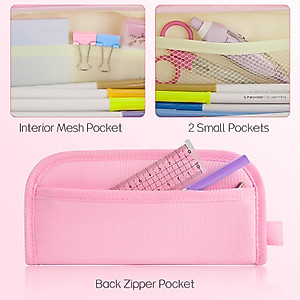 Sooez Wide Opening Pencil Pen Case,Large Capacity Zipper Pouch,Aesthetic Bag School Supplies,Compact Stationery Organizer Marker Pouch Makeup Girls Adult School,Blue & Pink Edge(SZA0314-0002A)