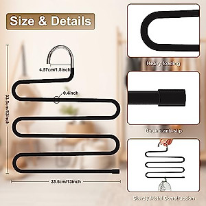 6 Pack Pants Hangers Space Saving, Non-Slip Velvet Pant Hangers S-Shape Stainless Steel Jean Hangers Closet Organizers Clothes Hangers for Pants, Jeans, Trousers, Scarves, Shorts, Black