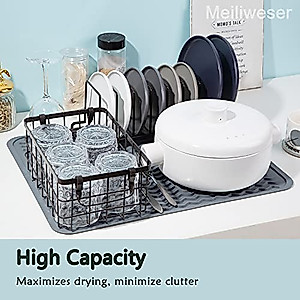Meiliweser Silicone Dish Drying Mat XL(20" x 16"), Multiple Usages Drying Mat for Kitchen Counter, Heat Resistant & Easy Clean Dish Mat, Misty Gray