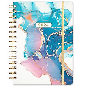 2024 Planner - 2024 Weekly & Monthly Planner with Tabs, 6.3" x 8.4", January 2024 - December 2024, Hardcover Planner 2024 with Back Pocket + Thick Paper + Twin-Wire Binding - Contrast Watercolor