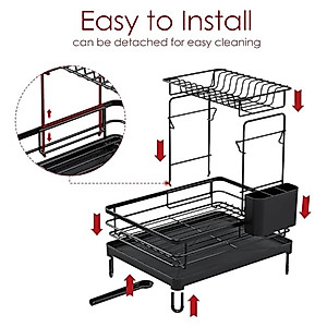 Sakugi Dish Drying Rack - X-Large Stainless Steel Dish Rack for Kitchen Counter, 2-Tier Kitchen Organizers and Storage for Dishes, Bowls, Cutlery, Black