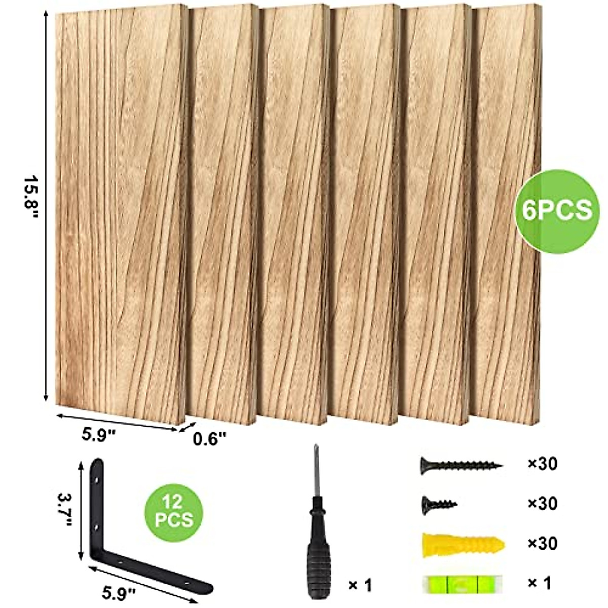 Fixwal Floating Shelves, Rustic Wood Wall Shelves Set of 6, Shelves for Wall Decor, Farmhouse Style for Bedroom, Living Room, Kitchen, Bathroom, Office and Plants (Carbonized Black)