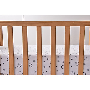 Cozy Fleece Microplush Super Soft Fitted Crib Sheets (Set of 2), Grey/White with Moon & Stars (93CK2FNLFLCP01028x52)