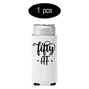 Veracco Fifty AF Fifty Squad 50 Years Slim Can Coolie Holder 50th Birthday Gift Fifty Squad and Fabulous Party Favors Decorations (Black/White, 12)