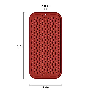 Silicone Dish Drying Mat, Non-Slip Easy Clean Sink Mat Large Heat-resistant Dish Drainer Mat for Kitchen Counter, Sink, Refrigerator or Drawer liner (12" x 6", RED)