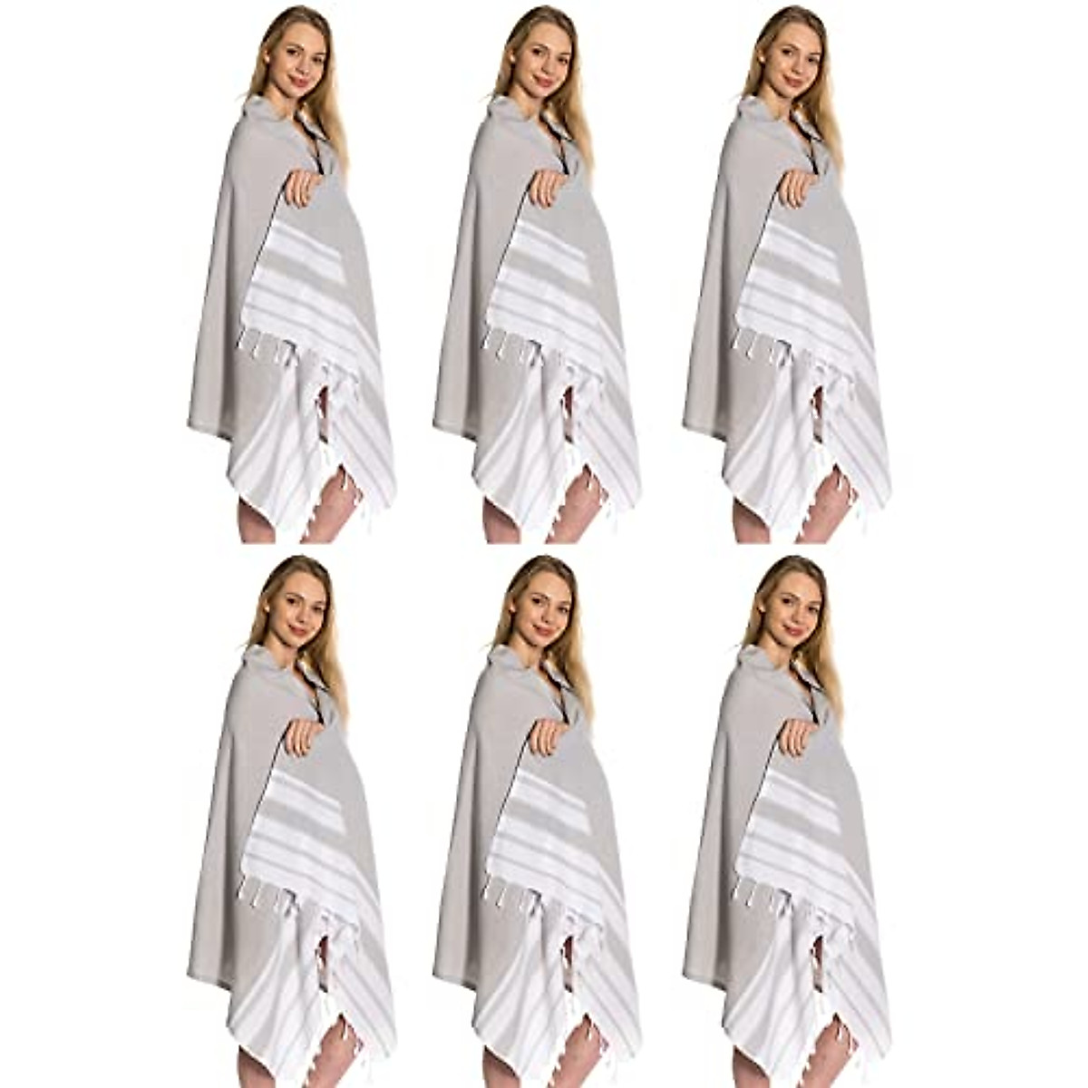 (Set of 6) XXL Turkish Cotton Bath Beach Hammam Towel Peshtemal Throw Fouta Blanket Set