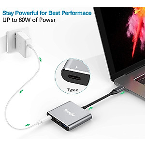 Tuwejia USB C to HDMI Multiport Adapter USB 3.1 Gen 1 Thumderbolt 3 to HDMI 4K Video Converter/USB 3.0 Hub PD Quick Charging Port with Large Projection