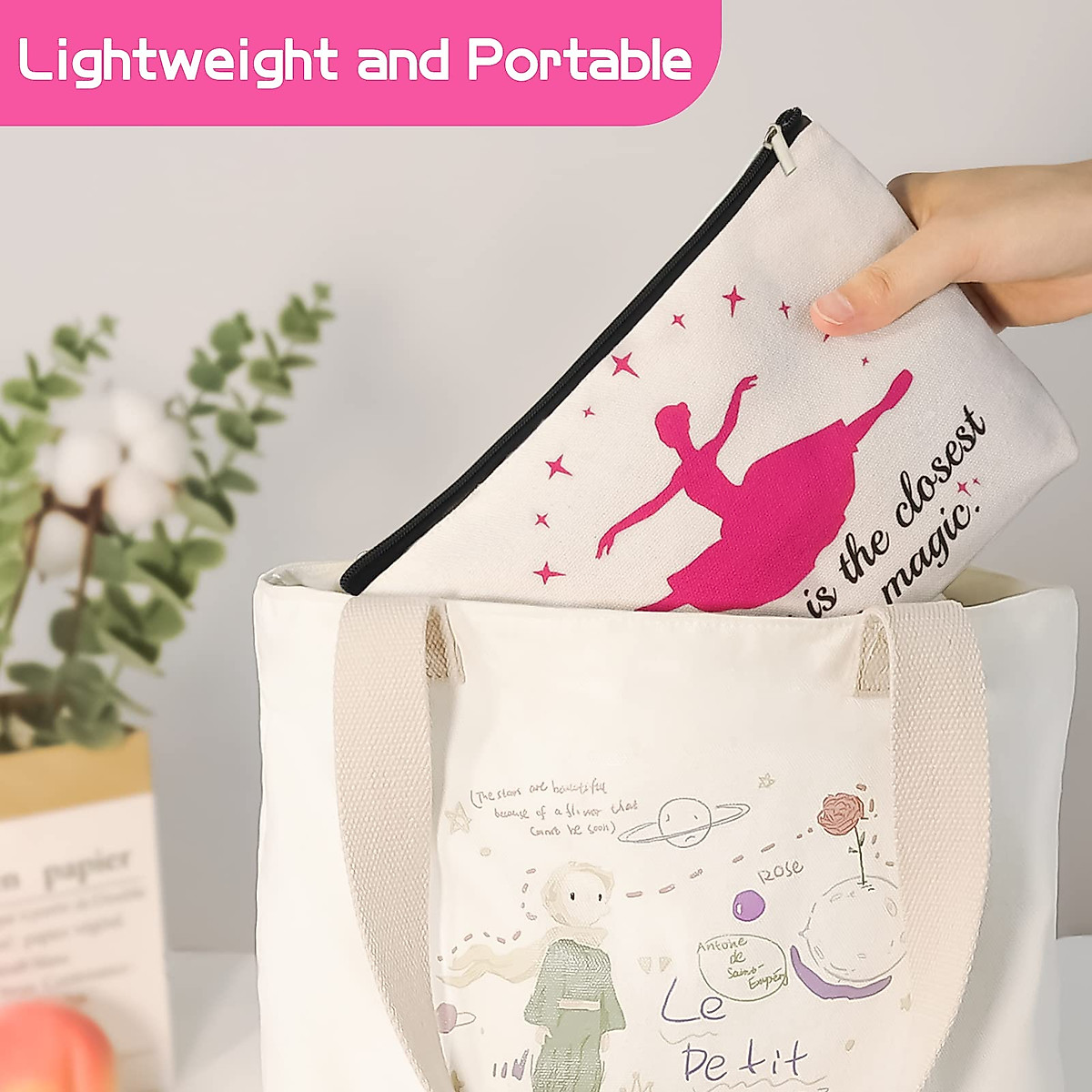 BEDSIFV Dance Makeup Bags, 24pcs Dance Gifts for Girls 4 Dancer Makeup Bags 16 Hair Ties 4 Wish Bracelets Personalized Dance Stuff for Dancer Dance Teacher (I Love Dance)