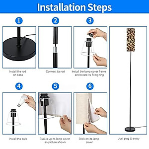 Modern Standing Lamps leopard fabric other hand drawn skin snake skin Minimalist Floor Lamp Rustic Country Metal Pole Lamp with Linen Lampshade for Bedroom Living Room Office Nursery Reading