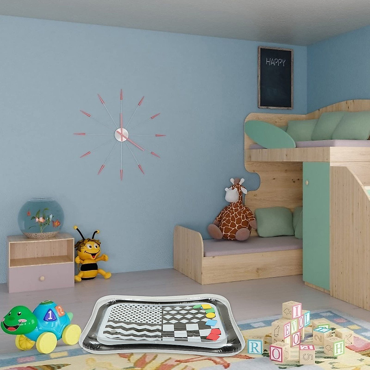 Toyvian Tummy Time Water Mat Inflatable Infant Baby Water Mat Toddler High Contrast Baby Kids Fun Plaything for 3- 12 Months Baby ( Black&White )